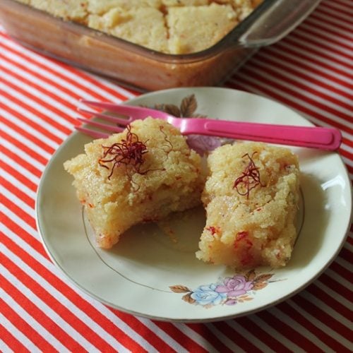 Coconut Basbousa Recipe | Eggless Coconut Basbousa Recipe